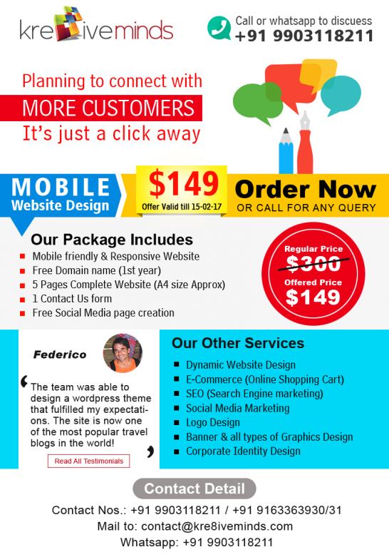 Mobile Responsive Website Design at USD149 only -- Kre8iveminds | PRLog